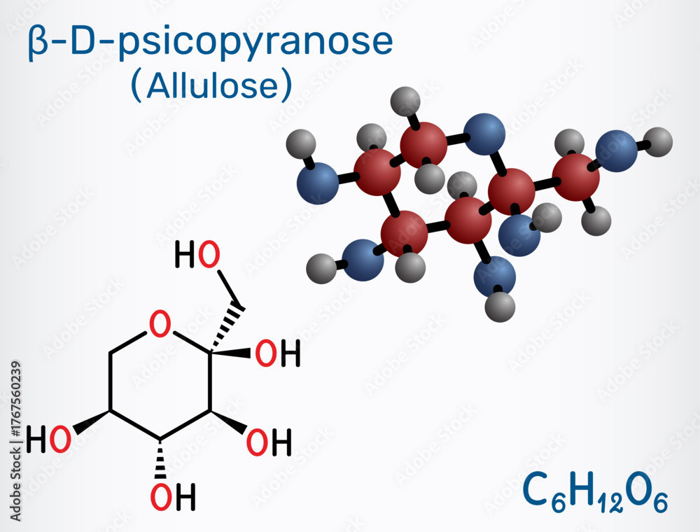 Allulose molecule beta-D-psicopyranose, cyclic form. D-psicose rare ...