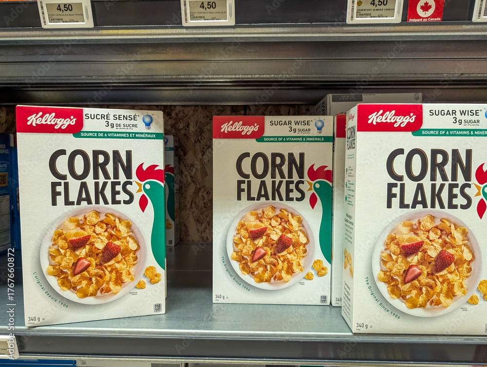 Photo Stock Canada, 20 September 2025 : Kelloggs corn flakes boxes on ...