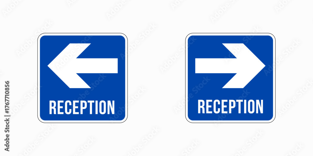 Two blue reception signs with white arrows pointing left and right the ...