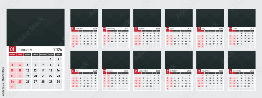 2026 Calendar Template, 2026 wall calendar design abstract template ...