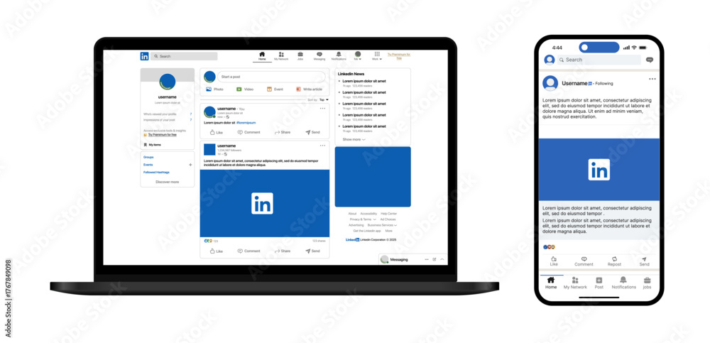 Image vectorielle Stock LinkedIn UI Mockup Template on Mobile, Laptop ...