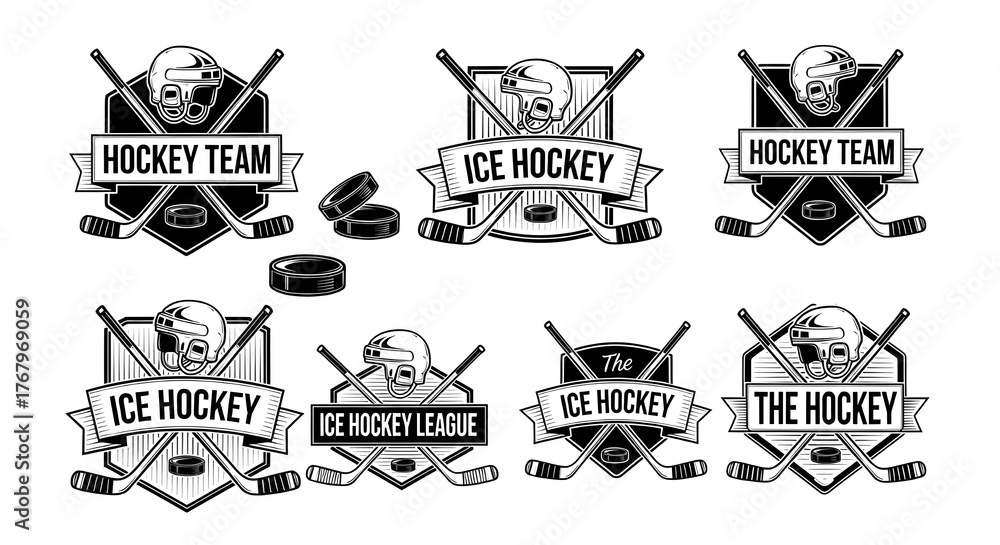 Foto de Stock Collection of vintage style ice hockey team logos and ...
