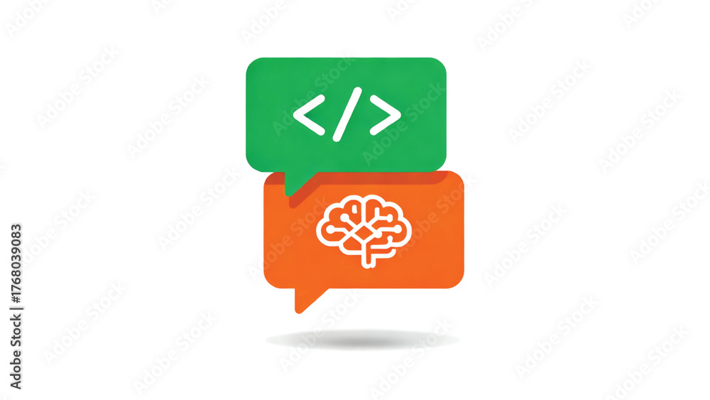 Vector illustration of talk bubbles with brain and code. Symbol of LLM ...