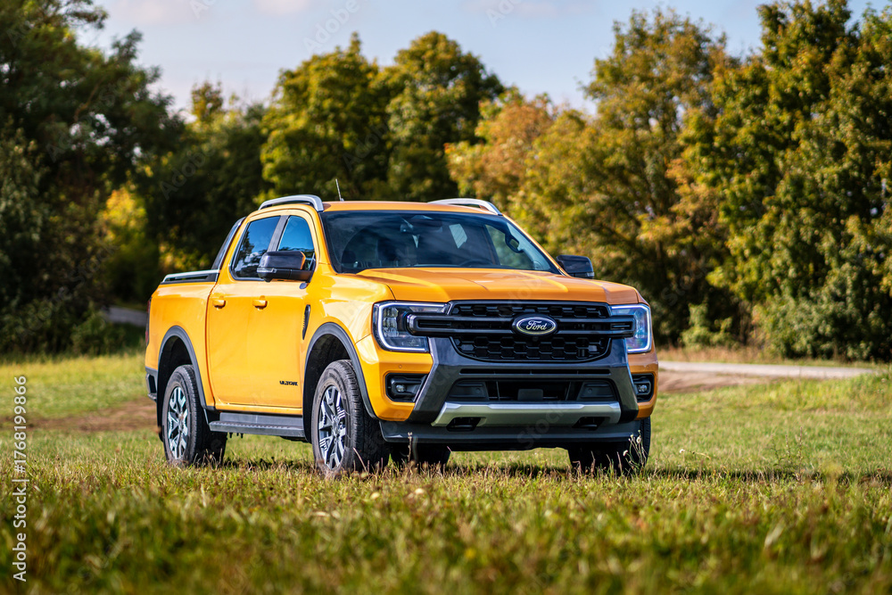 Brno, Czech Republic - September 22, 2025: Yellow Ford Ranger Wildtrack ...