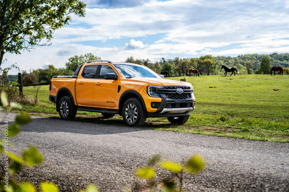 Brno, Czech Republic - September 22, 2025: Yellow Ford Ranger Wildtrack ...