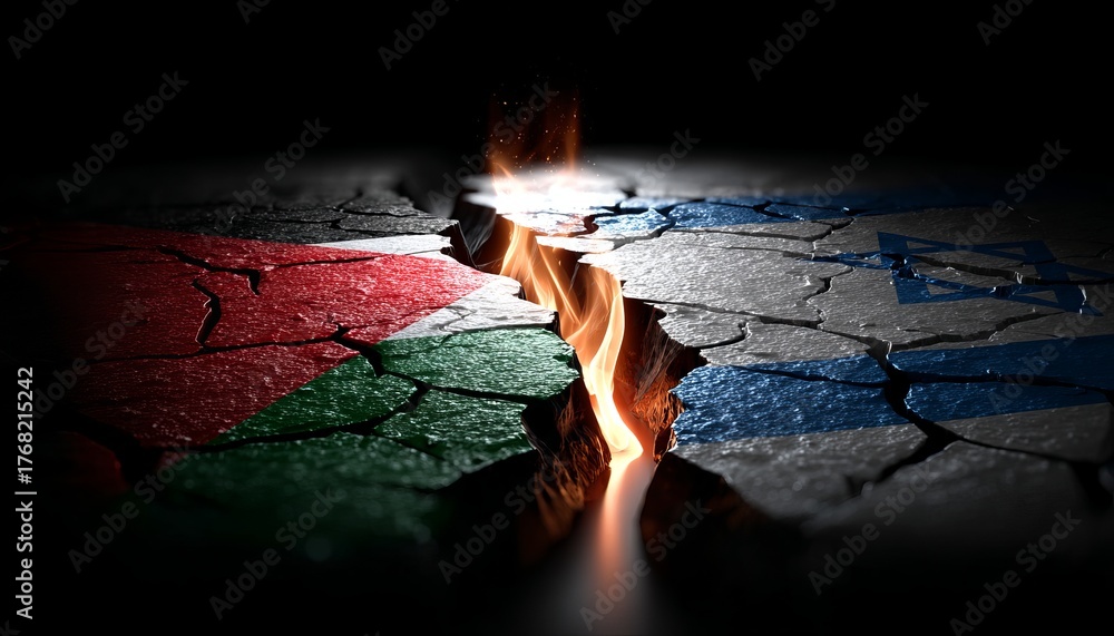 An image showing cracked earth with flags representing political ...