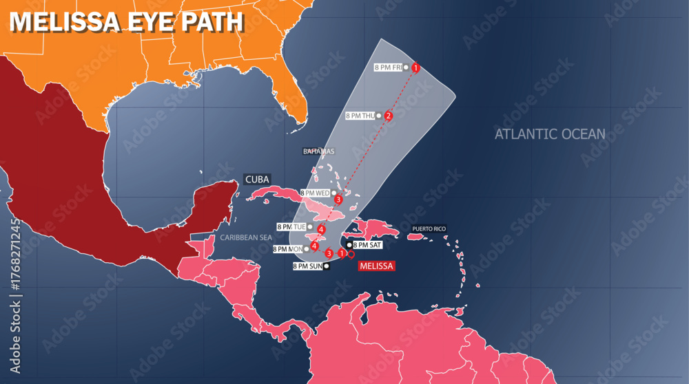 Hurricane Melissa Path Map. Caribbean Impact on Cuba, Jamaica, Bahamas ...