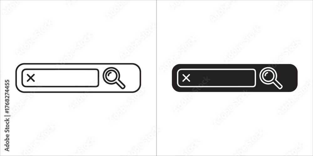 Search bar with search icon and close button, outline and solid style ...