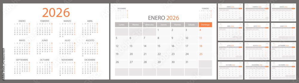 Spanish calendar and planner 2026 year, schedule month calender ...