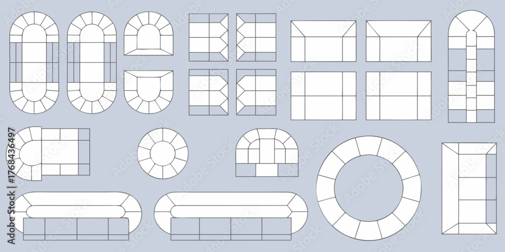 Collection of diverse white board game path templates and shapes on a ...