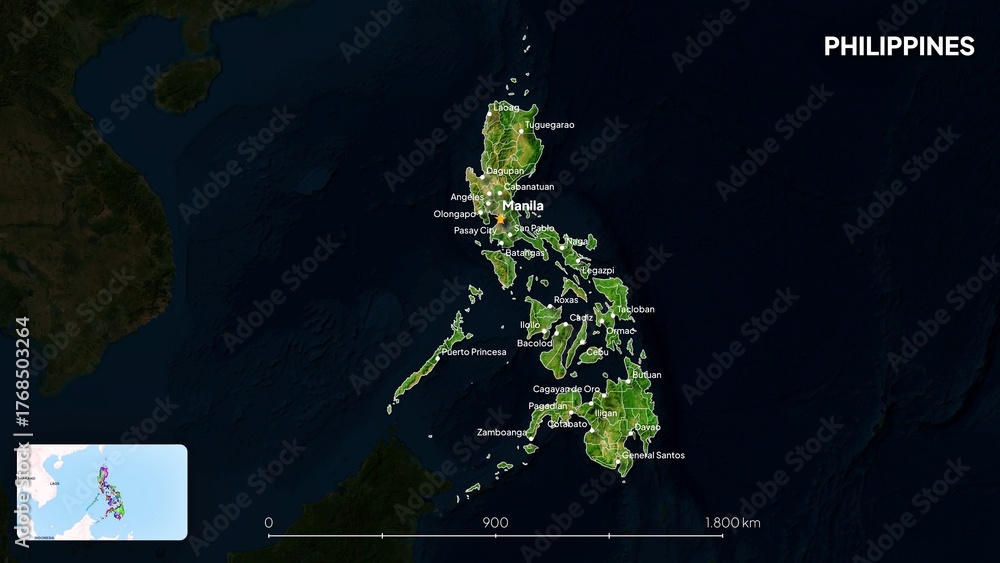 4K Philippines Border Land Map, High Resolution Satellite View with ...