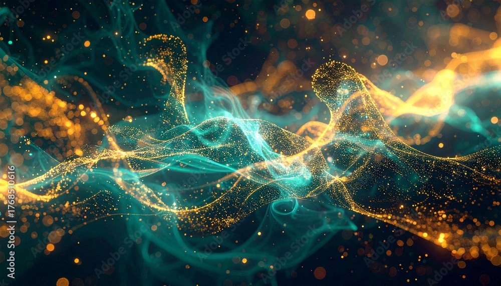 Abstract surreal forms merging biology and code, dreamlike haze ...