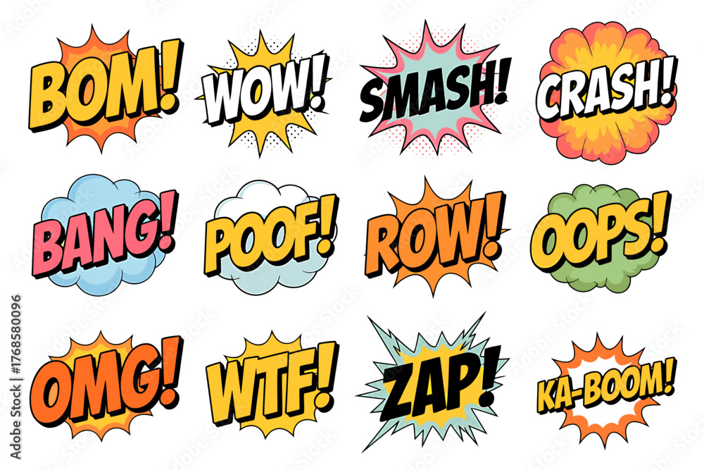 Colorful Comic Speech Bubbles with Exclamations for Dynamic Visual ...