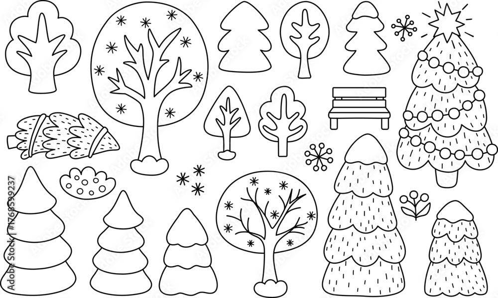 Stock-Vektorgrafik „Vector black and white winter trees clipart set ...