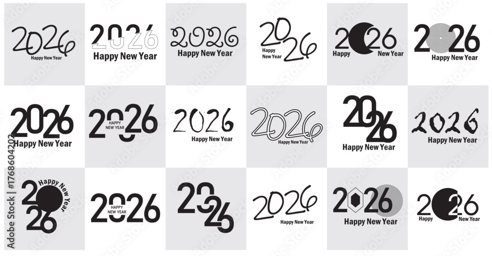 2026 new year set logo collection, 2026 new year logo, 2026 vector logo ...