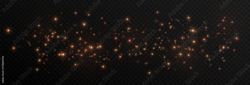 Golden glowing magic dust on a transparent background. Flying light ...