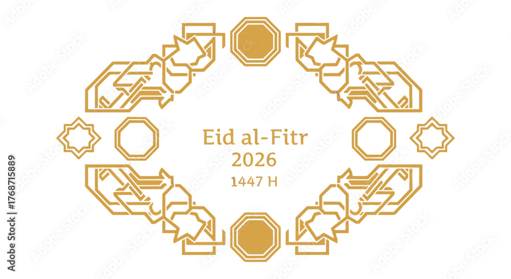 Eid Alfitr 2026 1447 H Islamic Holiday Celebration Design Stock Vector
