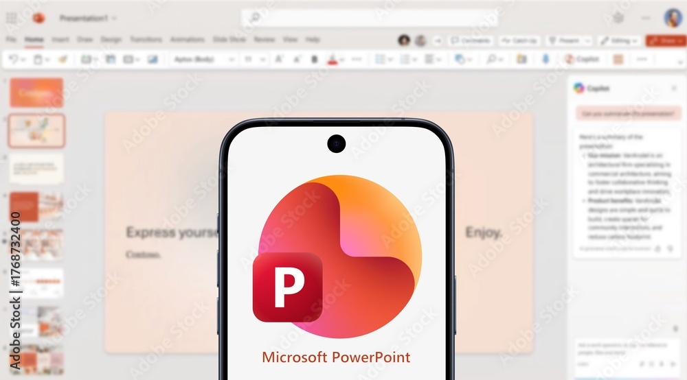 Microsoft PowerPoint logo displayed on a modern smartphone, application ...
