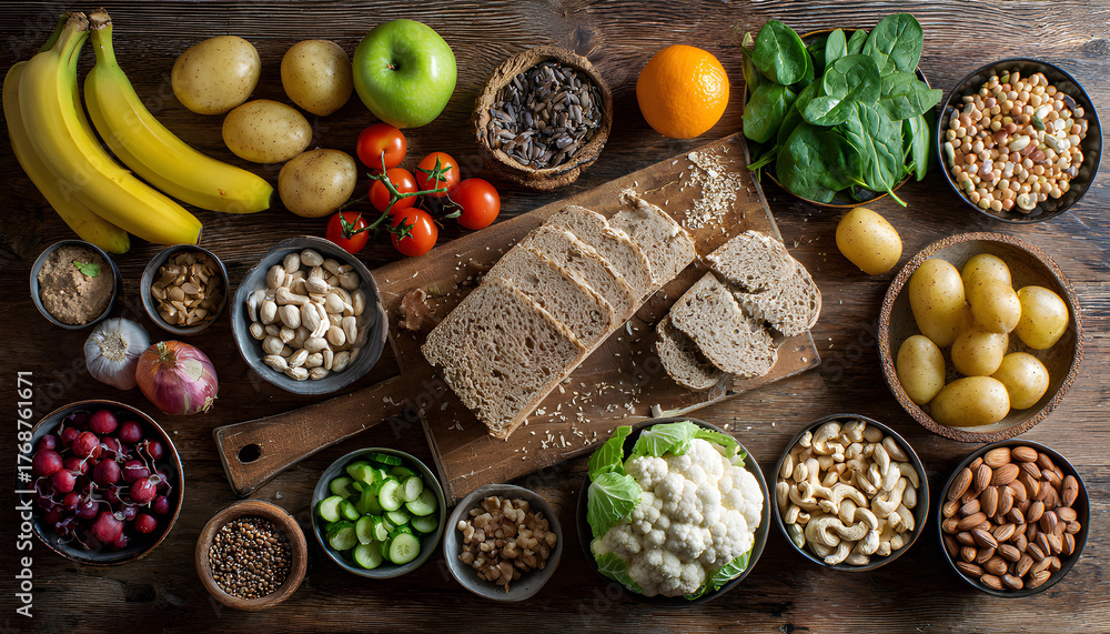 Healthy food. Selection of good carbohydrate sources, high fiber rich ...