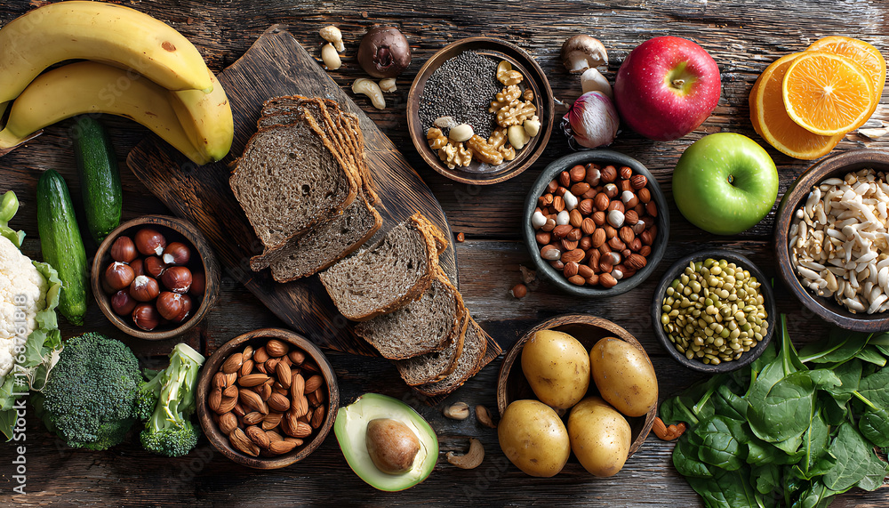Healthy food. Selection of good carbohydrate sources, high fiber rich ...