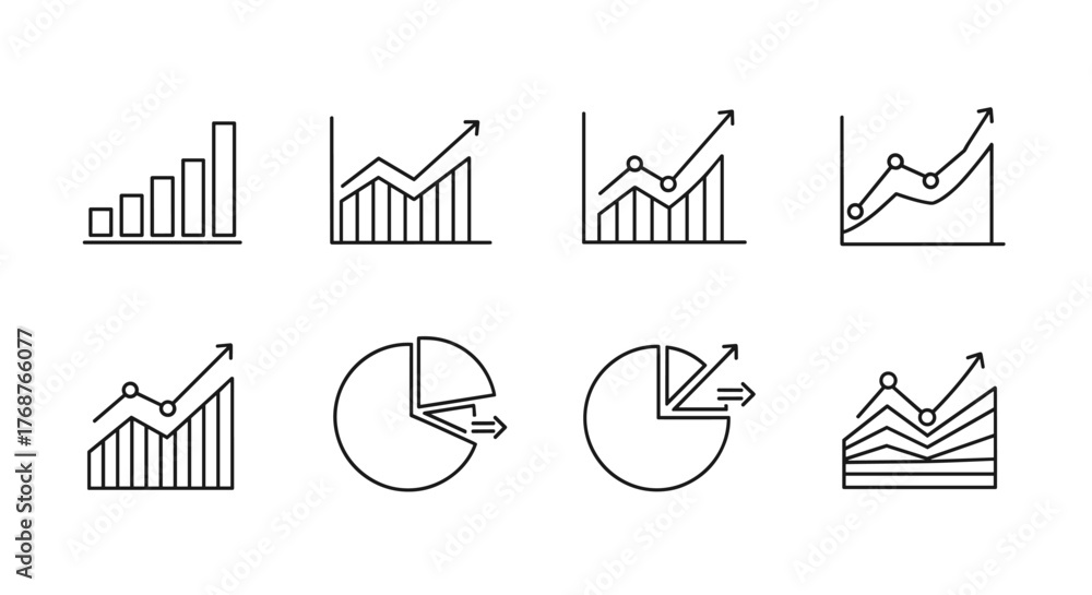 Collection of eight minimalist line art icons representing various ...