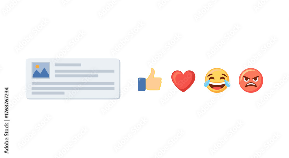 Social media reactions and post preview concept, showing a post with an ...