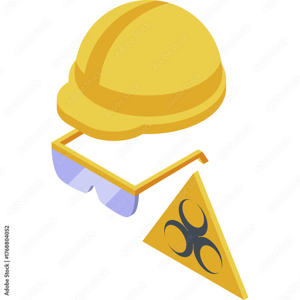 Yellow Hard Hat Safety Glasses and Biohazard Symbol Icon on Transparent ...