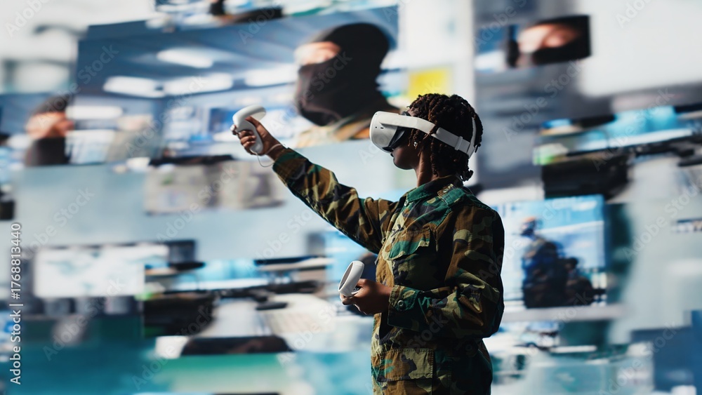 Air defense commander using radar systems and virtual reality tech to ...