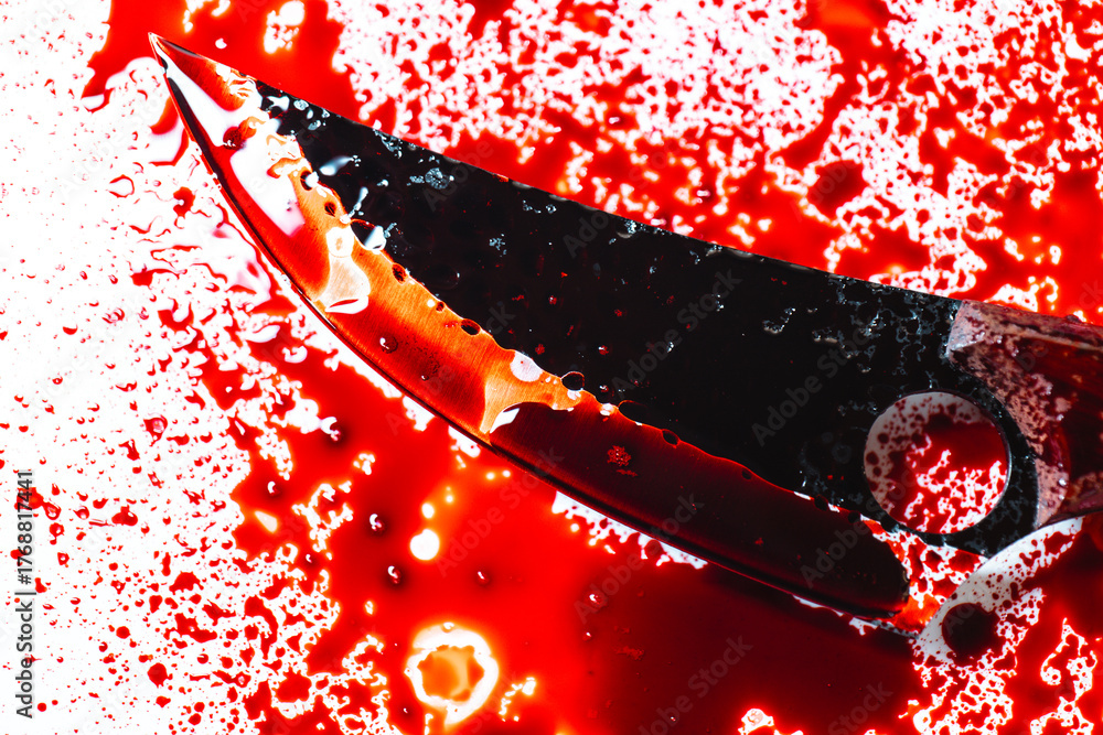 Halloween wallpaper. sharp knife covered in blood streaks and splashes ...