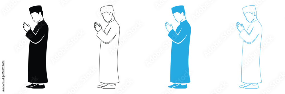 Elegant Muslim prayer icons in varied styles and colors,editable stroke ...
