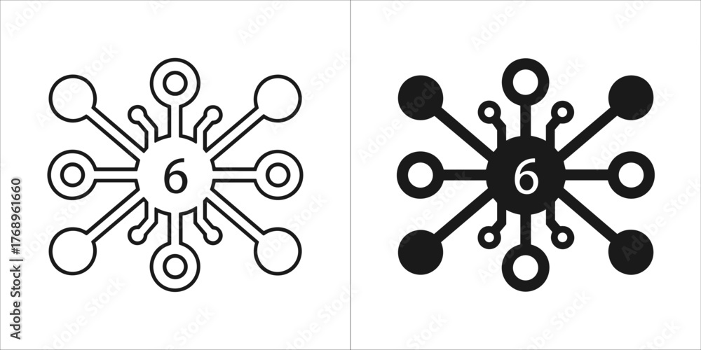 Number six icon in line and glyph design digit 6 with circuit board ...