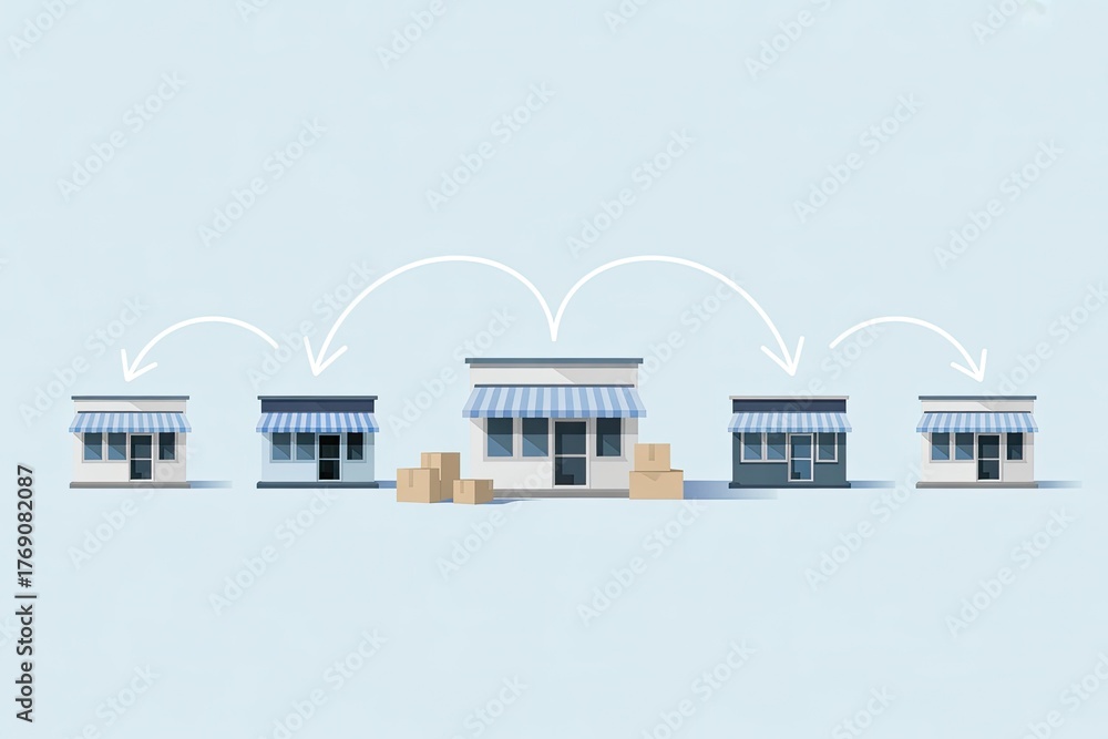 Minimalist conceptual image illustrating a row of shops and storefronts ...