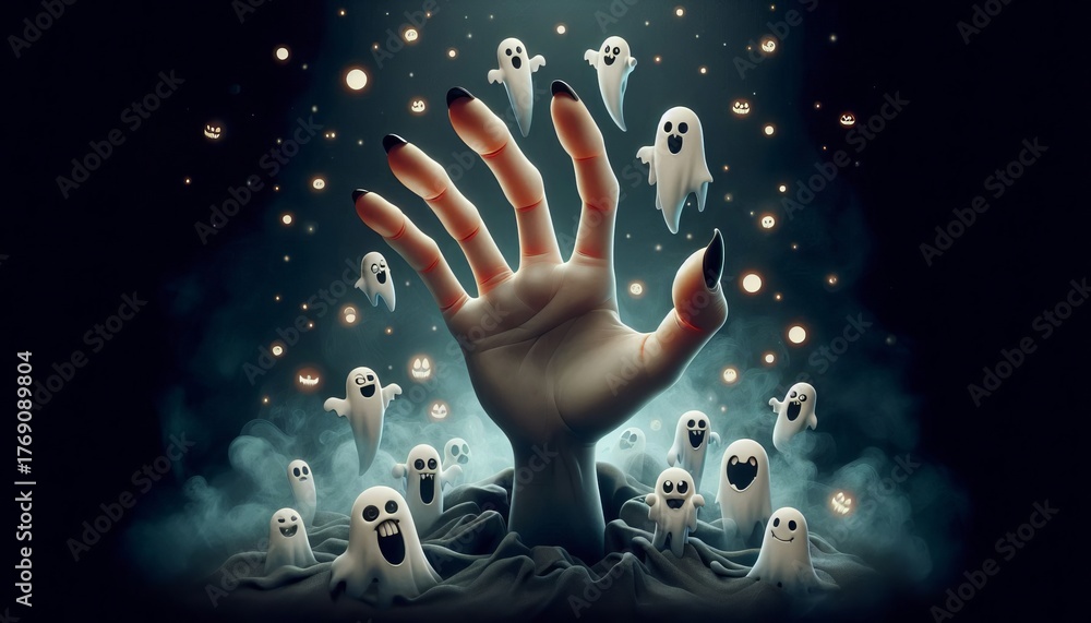 Scary hands rising from the ground, Halloween horror Stock Illustration ...