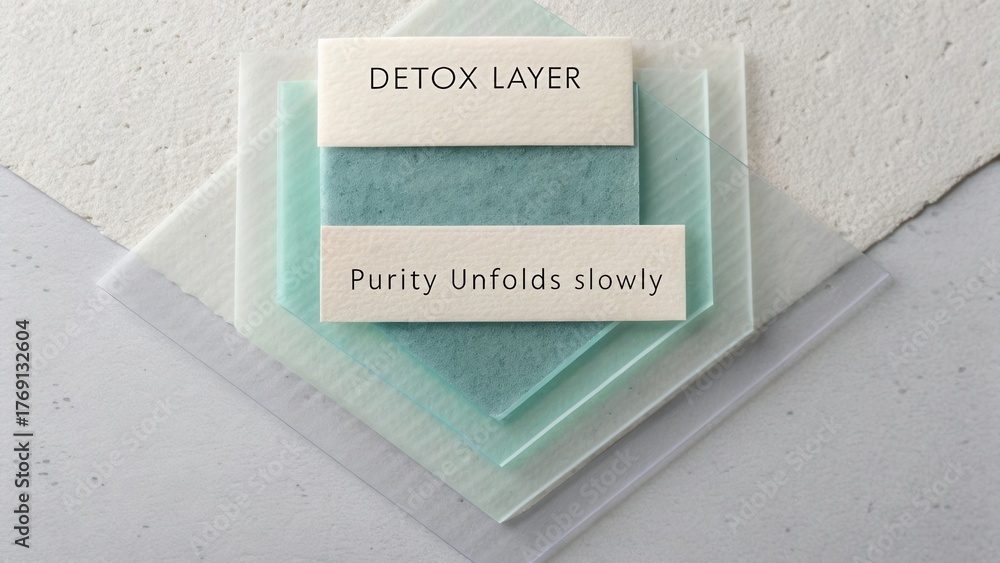Abstract layers of textured materials with a clear message on purity ...