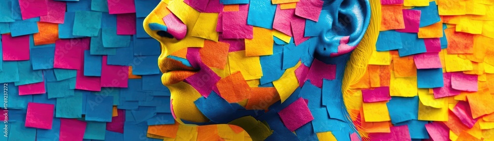 Person overwhelmed with colorful sticky notes covering their entire ...
