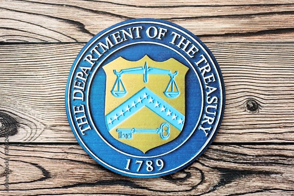 KYIV, UKRAINE - OCTOBER 7, 2025 U.S. Department Of The Treasury emblem ...