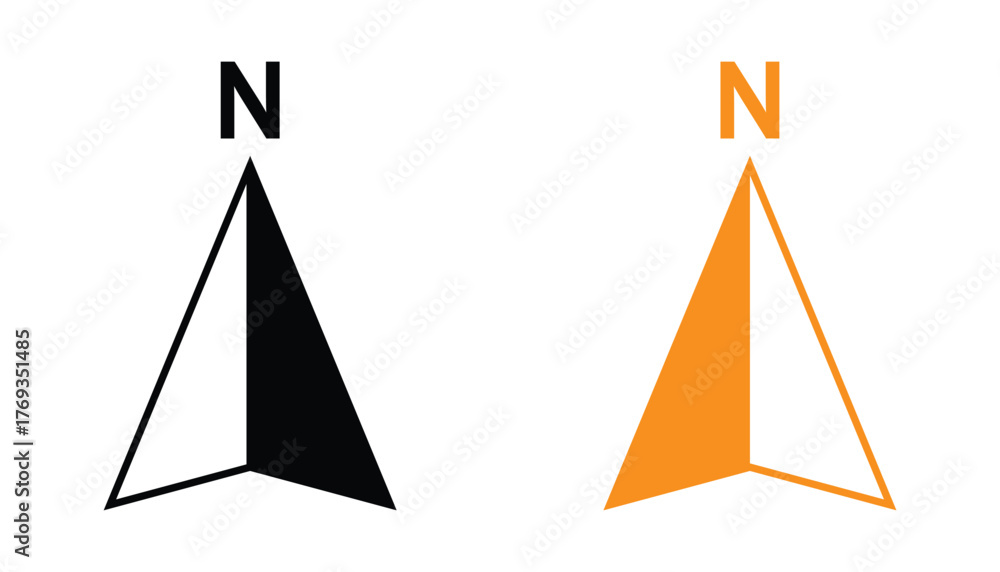 Compass and north arrow icon set, navigation and direction symbols, N ...