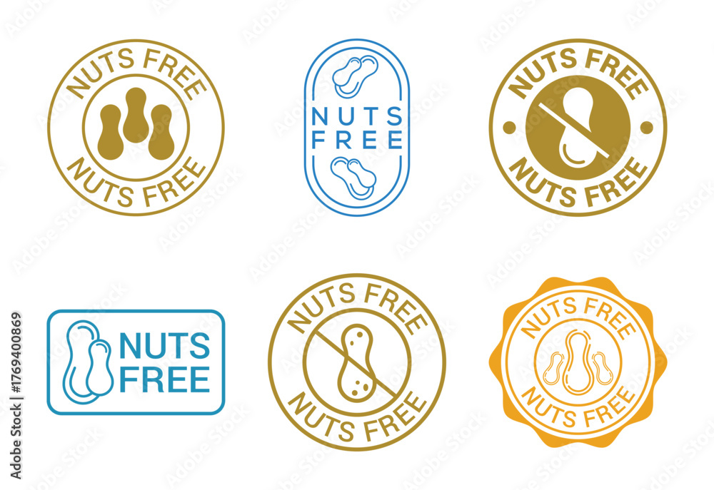 Nuts Free Allergen Labels Collection Food Safety Badges Set Stock ...