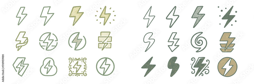 Design concepts featuring various lightning bolt symbols in multiple ...