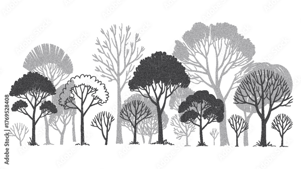 Architectural drawing collection of minimal CAD trees and wetland ...