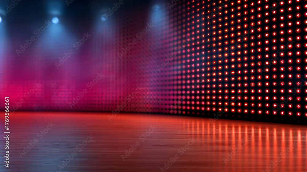 Red LED panel light with digital screen effect and pixel grid texture ...
