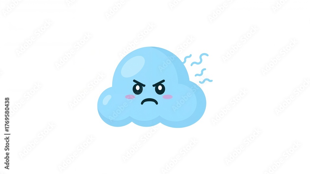 Cute blue cloud with a goofy furious expression and wind. Icon for a ...