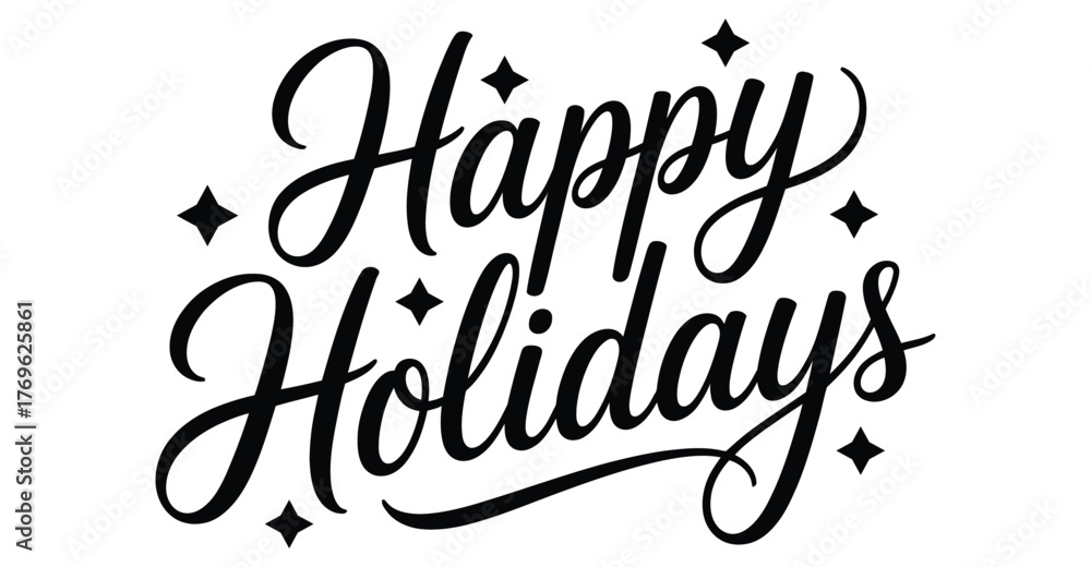 "Happy Holidays" decorative cursive text with festive star accents ...