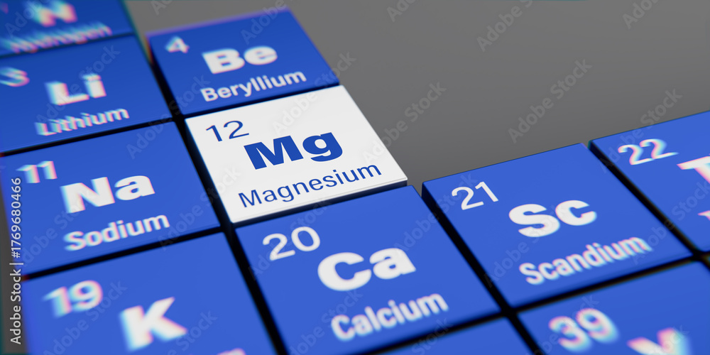 Detail view of the chemical element Mg Magnesium with the atomic number ...