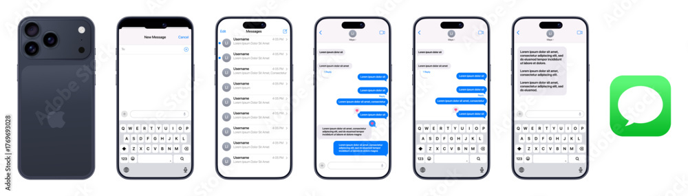 Apple iMessage interface mockup on iPhone 17 Pro Max with iOS 26 ...