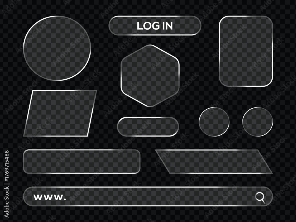 Liquid glass vector buttons in different shapes, Transparent liquid ...