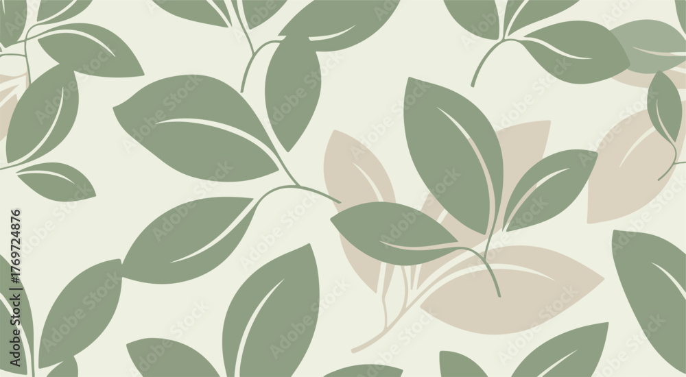 Sage green leaf pattern background vector design for textile wallpaper ...