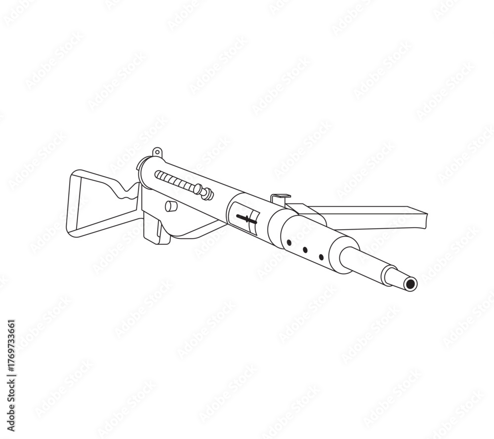 Sten Gun Vector Line Art, Submachine Gun Design Stock Vector | Adobe Stock