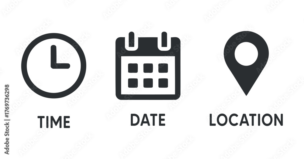 Time Date Location Icon Set Vector Transparent Background Minimal Stock ...