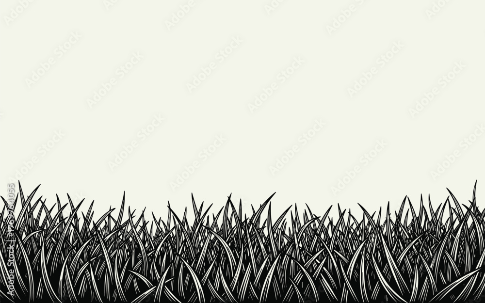 Hand drawn blades of grass in a vintage engraving style forming a ...